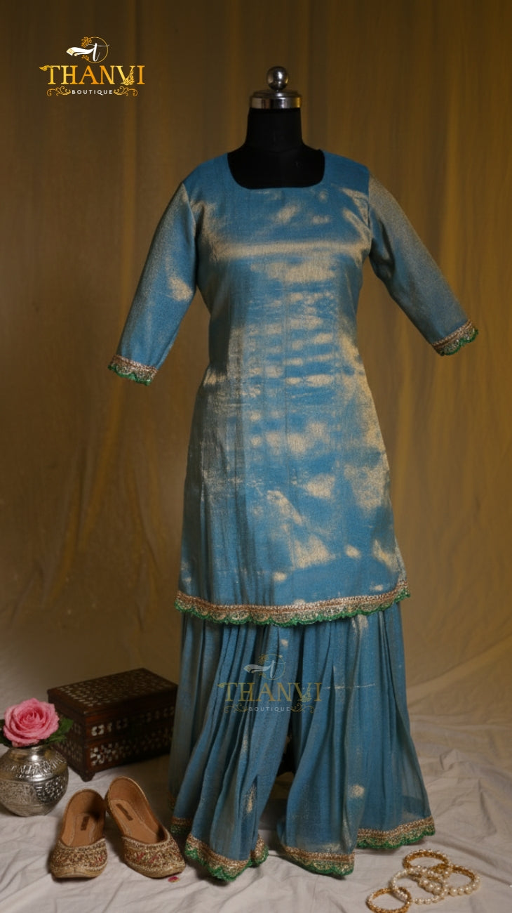 Aqua Shimmer Sharara – Thanvi Boutique