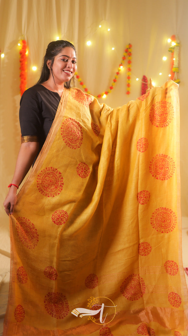 Iyal print linen Saree – Thanvi Boutique